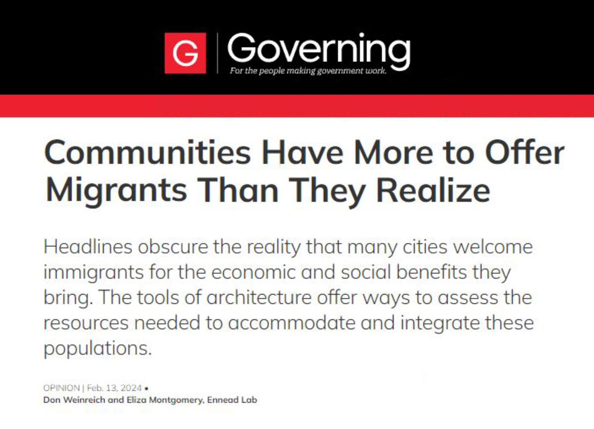 Ennead Partner Don Weinreich's Op-ed in Governing Magazine:… - ennead